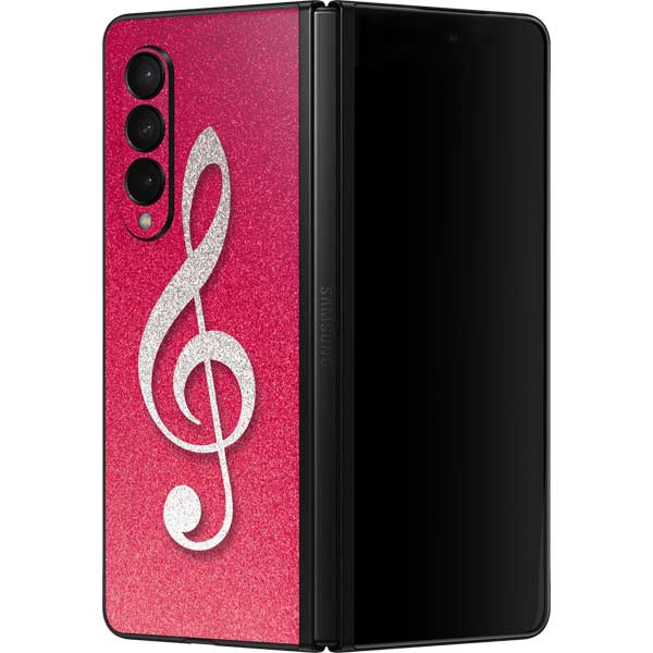 Pink Glitter Music Note Skin for Galaxy Z Fold3 5G | Decals - Skinit
