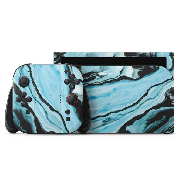 Aqua Blue Marble Ink Nintendo Switch 2 (2025) with Joy-Con Skin | Skinit