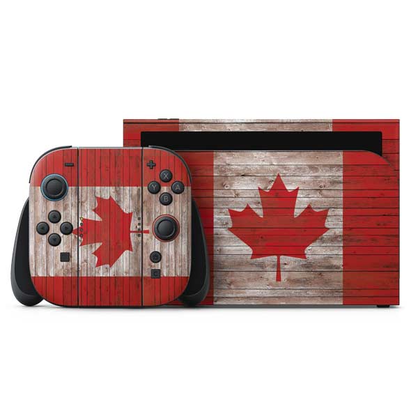 Canadian Flag Dark Wood Nintendo Switch 2 (2025) with Joy-Con Skin | Skinit