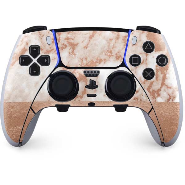 White Rose Gold Marble PS5 DualSense Edge Pro Controller Skin – Skinit