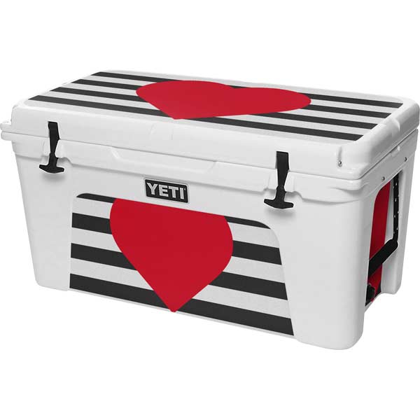Black And White Striped Heart YETI Tundra 75 Hard Cooler Skin | Skinit