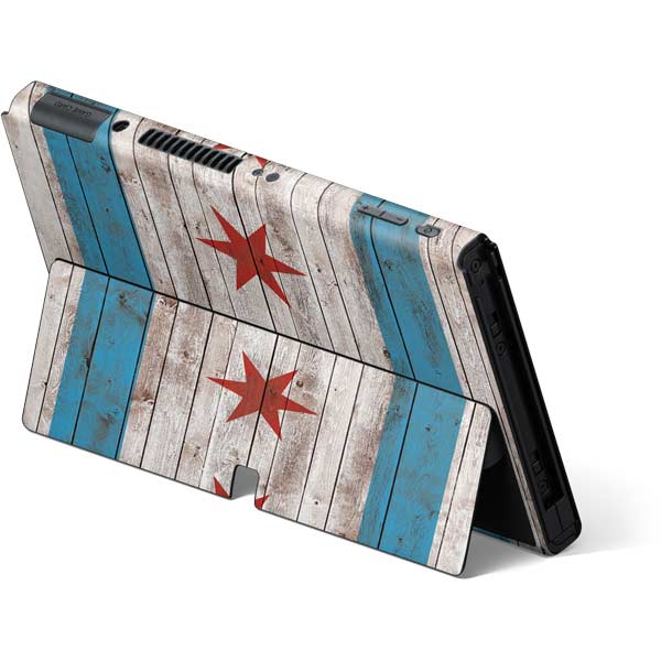 Chicago Flag Dark Wood Nintendo Switch OLED (2021) Bundle Skin | Skinit