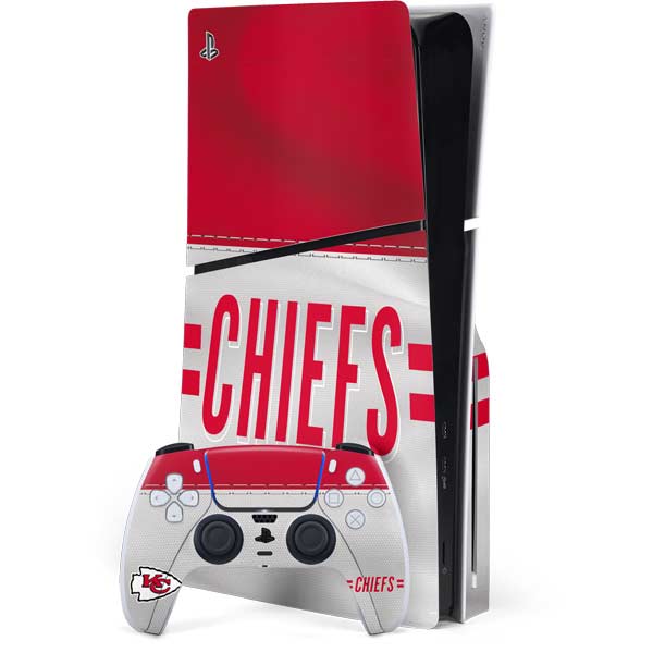 NFL Kansas City Chiefs White Striped Skin for PS5 Slim Disk Bundle - Skinit