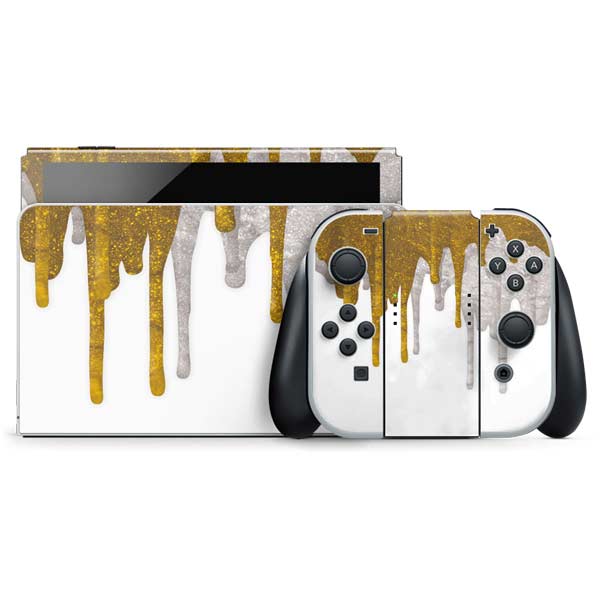Paint Splatter Gold Nintendo Switch OLED (2021) Bundle Skin | Skinit