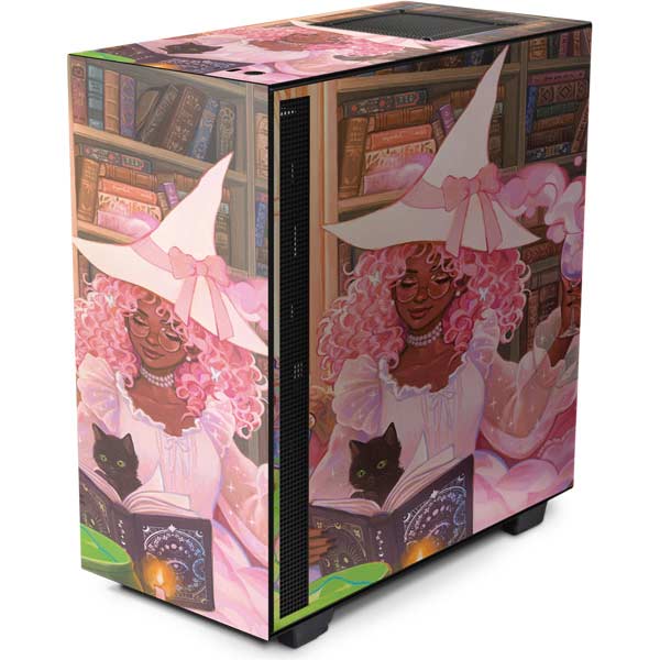 Pink Anime Witch Girls in Library with Cats NZXT H510 Compact ATX Mid ...