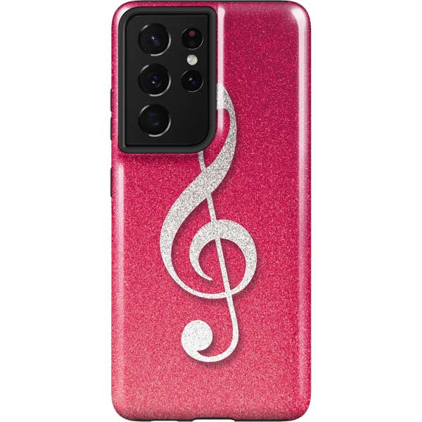 Pink Glitter Music Note Protective Pro Case for Galaxy S21 Ultra 5G ...