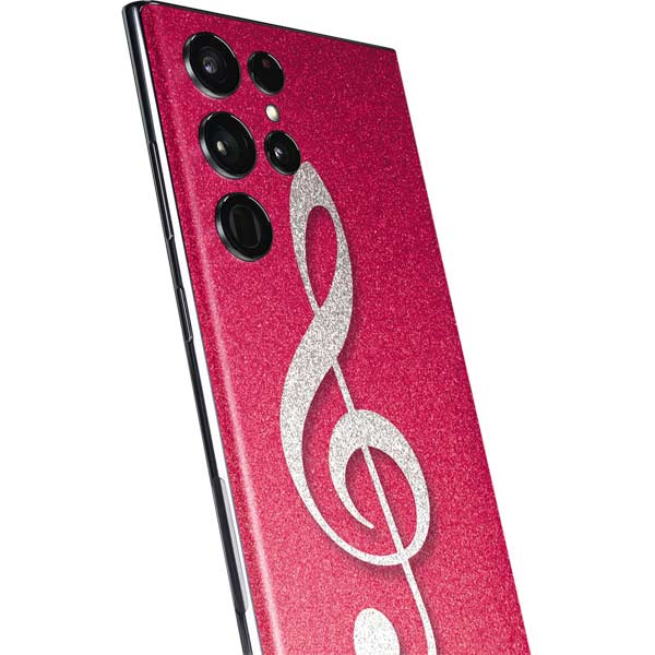 Pink Glitter Music Note Galaxy S22 Ultra Skin | Skinit Phone Decals